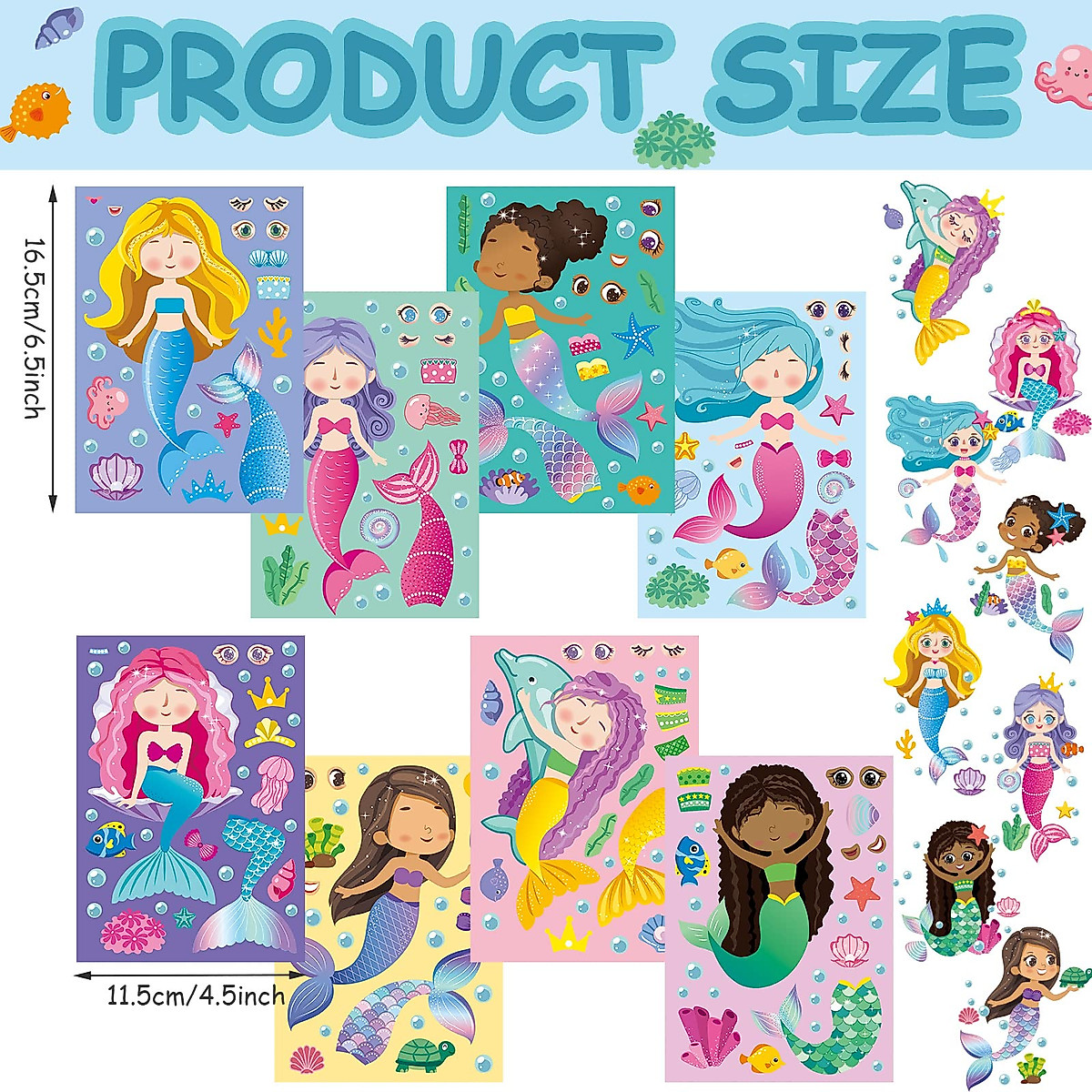 Zonon 48 Sheets Make a Mermaid Stickers Sheets for Mermaid Party Favors Mermaid Stickers for DIY Project Mermaid Birthday Decorations Party Favor(Mermaid)
