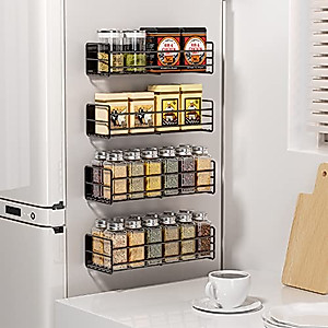 Vetacsion 4 Pack Moveable Fridge Magnetic Spice Racks,Metal Black