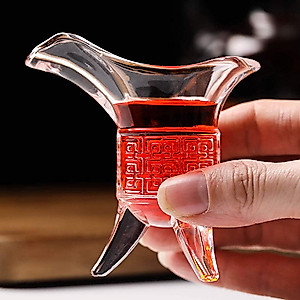 1-Ounce Retro Shot Glasses set of 6 - Drinking like an Ancient King/Queen - Unique Clear Glass Sipping Cup Dispenser Bulk for liquor Soju tequila Whiskey Baijiu