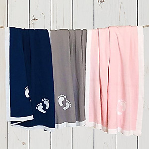 Vogue 100% Cotton Knit Footprint Baby Blanket 30"x40" (French Blue) New for 2021 Spring & Summer