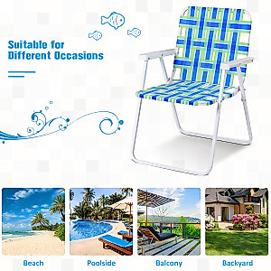 COSTWAY 6pcs Folding Beach Chair Camping Lawn Webbing Chair Lightweight 1 Position Blue