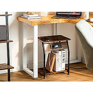 Labcosi 18.9” Tall Side Tables, Rustic End Tables for Living Room and Bedroom, Nightstand with Charging Station, Small Furniture with USB Ports and Outlets, Rustic Oak Color