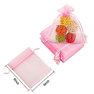 WenTao 100PCS Organza Gift Bags, 4x4.72 Pink Wedding Party Favor Bags with Drawstring, Premium Candy Jewelry Pouch Wrap Sachet Bags…