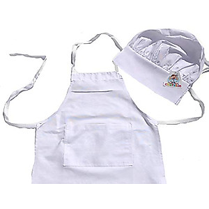 Children Chef Set Apron Hat Small (Small (Fits 2-7 Year Olds)) White