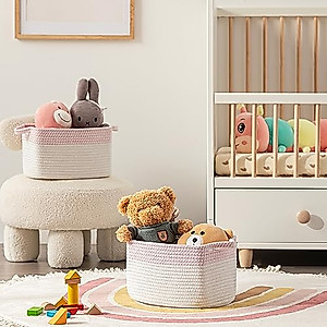 joybest Small Cube Storage Baskets for Shelves, Cotton Woven Basket Bins for Toys Organizing, Rope Baskets with Handles for Nursery Organizer Towels Swaddle Blankets Baby Clothes Diaper Candy