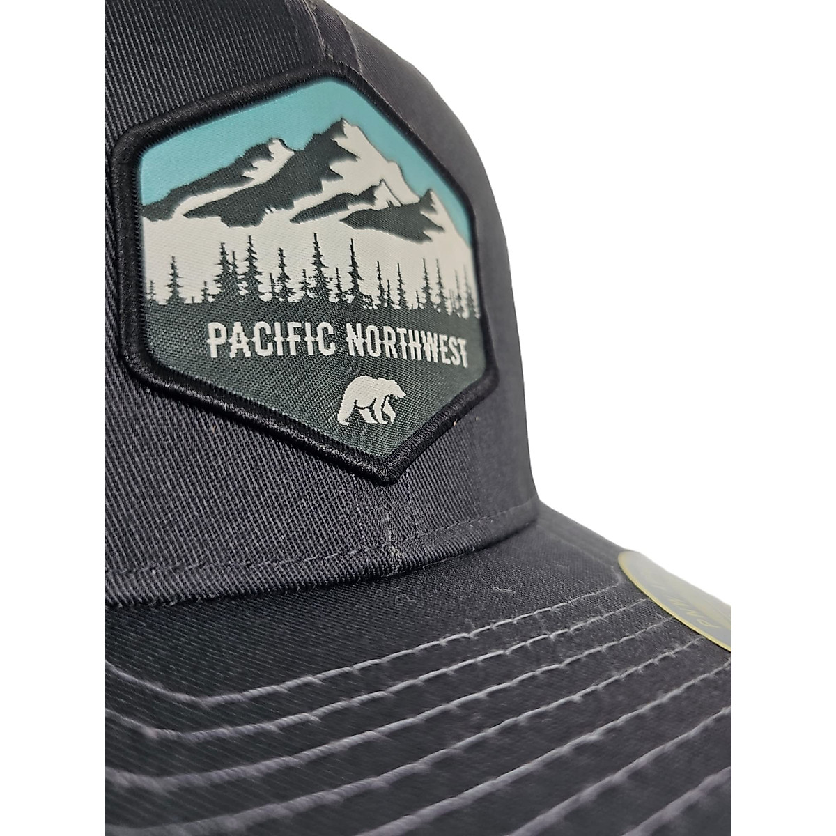 Pacific Northwest Trucker Hat w/mesh Backing and Pacific Northwest Woven Patch (Grey/Black)