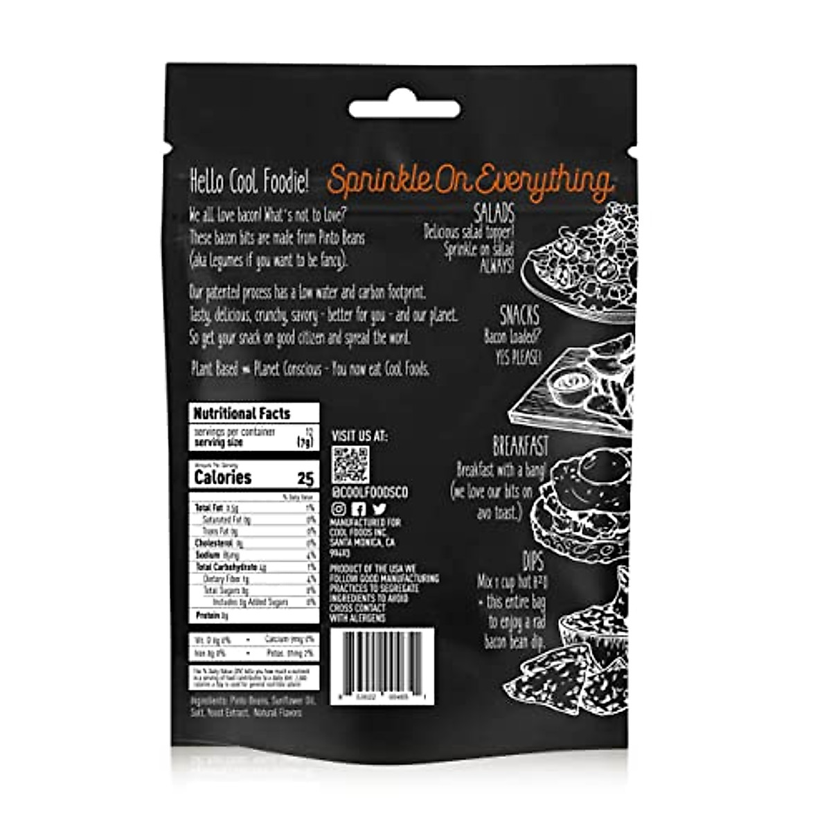 Beans Are The New Bacon Bits - Hickory Style - A Plant-based, Vegan, Non-GMO meat substitute made from Pinto Beans - 3 Ounce Bag - PACK OF 2