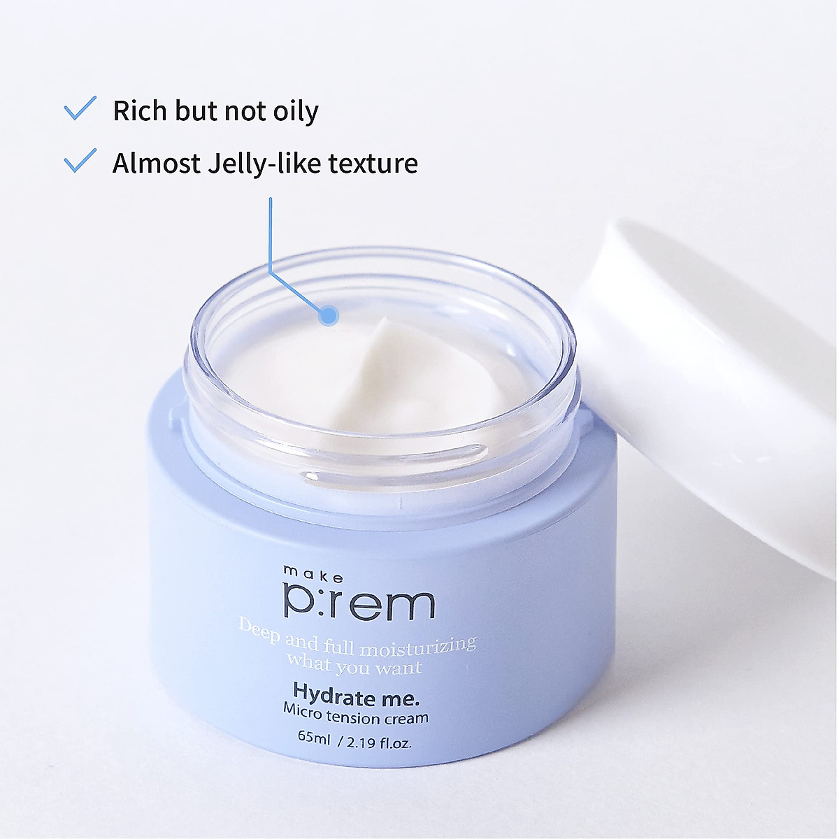 MAKEPREM Hydrate Me Micro Tension Cream Moisturizing Water Cream Hydrate Smooth No-Sticky - Dry Extra-Dry Sensitive Oily Aging Acne-prone Skin Hyaluronic Acid Raspberry 2.19 Fl Oz Korean Skincare.