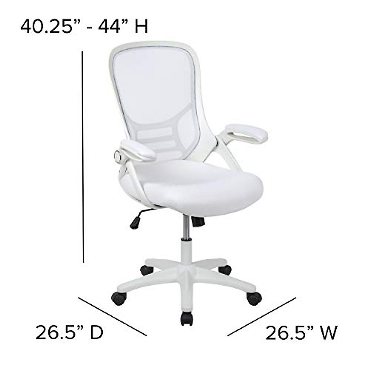 Flash Furniture High Back White Mesh Ergonomic Swivel Office Chair with White Frame and Flip-up Arms 26.5D x 26.5W x 44H in