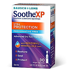 Eye Drops by Bausch & Lomb, Lubricant Relief for Dry Eyes, Soothe XP, Preservative Free, Single Use Dispensers, 0.3 mL, 30 Count