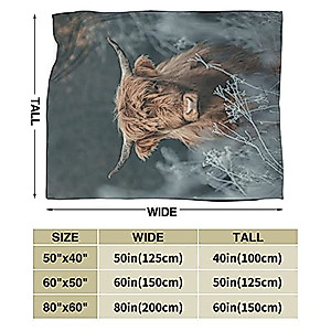 LEOPLESIC Ultra Soft Flannel Brown Cow Throw Blanket,Highland Cattle Landscape Rustic Farmhouse Cow Landscape Lightweight Cozy Sherpa Bed Blanket 50"x40"，(Gray, Brown)