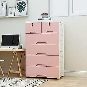 Nafenai Plastic Drawers Dresser,Storage Cabinet with 6 Drawers,Closet Drawers Tall Dresser Organizer for Clothes,Playroom,Bedroom Furniture, Pink