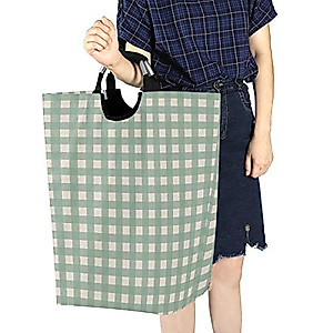 Ruio Laundry Hamper Basket Storage Bag Foldable Clothes Bag Plaid in Sage Green Folding Washing Bin Clothes Hamper Large Basket
