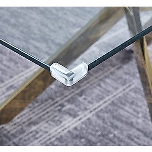 Glass Dining Table for 6 - Dining Room Table with Gold Stainless Steel Legs, 63 inch Rectangular Dining Table Kitchen Table, Modern Dining Table for Kitchen Dining Room, Home Office Furniture