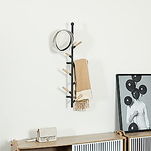 X-cosrack Wall Mounted Coat Rack Splicable Metal & Wood Hat Hanger Rack with 8 Hooks, 3-in-1 Tree Hanger Organizer for Coat Bag Scarves Clothes for Entryway Hallway Bedroom