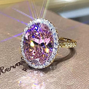 Cutesmile 18k Gold Filled Shiny Oval Cut Pink CZ Crystal Ring Band (8)