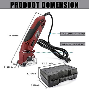 BRZOXIN Mini Circular Saw Set, Handheld Circular Saw Corded 3400RMP 400W 110V Max Cutting Depth ½ Inch/12mm w/6 Blades, Multifunction Compact Circular Saw for Wood Drywall Tile Soft Metal PVC Pipe