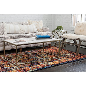 Unique Loom Rosso Collection Vintage, Traditional, Bohemian, Geometric, Border, Distressed, Southwestern Area Rug, 8 ft x 10 ft, Orange/Black