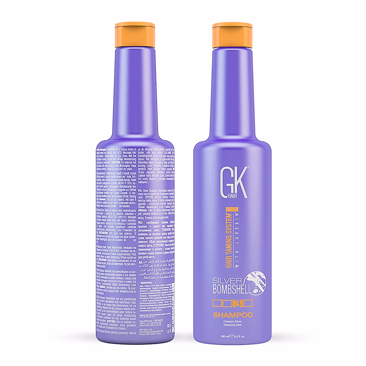 GK HAIR Global Keratin Silver Bombshell Purple Shampoo (9.5 Fl Oz/280ml) For Blonde, Platinum, Ash, Silver & Gray Hair Moisturizes Dry & Damaged Removes Yellow Brassy Tones