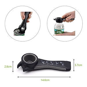 Bottle Opener Can Jar Opener Multi Function 5 in 1 Lid Twist Off Gripper Kitchen Multifunction Opener For Seniors Soft Grips Handle Wine Beer Soda Pops Easy Quick Tool Gadget Set Barware