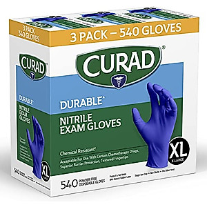 Curad Nitrile Exam Gloves, Durable, Powder Free, Chemical Resistant, X-Large, 540 Count