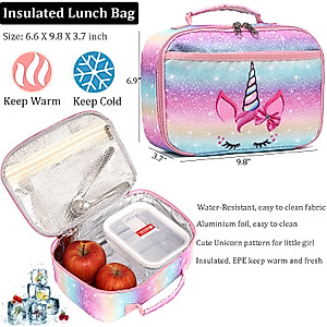 JIANYA Kids Backpack for School Girls Backpack Lunch Box Set Unicorn Preschool Kindergarten Bookbag with Chest Strap