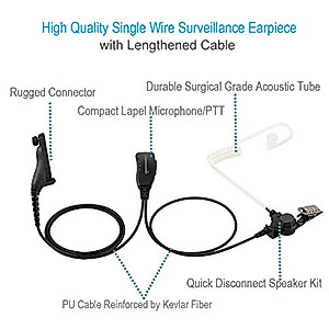Single Wire Earpiece with Reinforced Cable for Motorola Radios APX4000 APX6000 APX7000 APX8000 XPR6100 XPR6350 XPR6550 XPR7550 XPR7550e (APX 6000 4000 7000 8000 XPR 6350 6550 7550 7550e Headset)