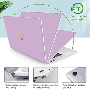 Seorsok Compatible with MacBook Air 13 Inch Case 2020 2019 2018 Release A1932 A2179 M1 A2337 Touch ID, Gold&Cute Heart Pattern Plastic Hard Shell Case with Keyboard Cover,Purple