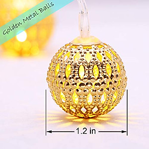 Anlaibao Moroccan String Lights, 17ft 30 LED Big Metal Globe Lights with Remote Timer,Indoor Outdoor Battery Operated & USB Powered,Gold Ball Warm White Fairy Light for Bedroom Garden Party Decoration