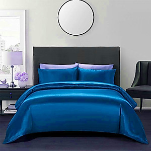 Silk Satin Duvet Cover Set Turquoise Blue Oversized King 3 Piece (Duvet Cover + 2 Pillowcases) Comforter Cover Oversized King Size Zipper Closure