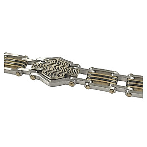 Harley-Davidson Mens Brass & Steel Bar & Shield Chain Bracelet Blk HSB0188 (7.5)