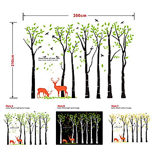 Mix Decor Tree Wall Decal - 7 Trees Wall Sticker Large Family Forest for Livingroom Kid Baby Nursery Room Deer Wooland Decoration Party Birthday Gift,118x83 Inch Black + Green