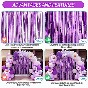Crosize 3 Pack 3.3 x 9.9 ft Purple Foil Fringe Backdrop Curtain, Streamer Backdrop Curtains, Streamers Birthday Party Decorations, Tinsel Curtain for Parties, Galentines Decor