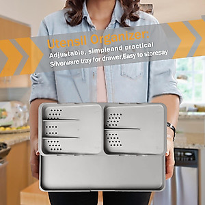 KAKUNM Expandable Utensil Organizer | Plastic Flatware Drawer Organizer, Flatware Drawer Tray for Silverware, Cutlery Holder With 6 Compartments Compact Storage Organization for Spoons Forks Knives