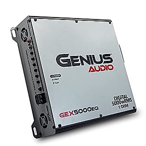 Genius Audio GEX5000EQ Digital Full Range Car Amplifier Monoblock 5000 Watts RMS Class D 1-Ohm Stable with Power Protection System and Bass Boost for Speaker and Woofer Performance