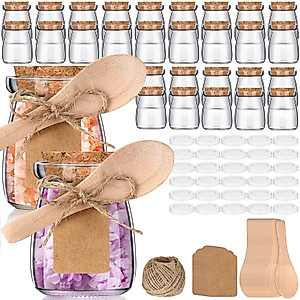 FoldTier 30 Pcs Small Glass Jars with Cork Lids Spoons 3.4 oz Mini Yogurt Jars with Lid Pudding Jars Glass Favor Containers for Candy Cake Jam Honey Wedding Favor with Label Tag String