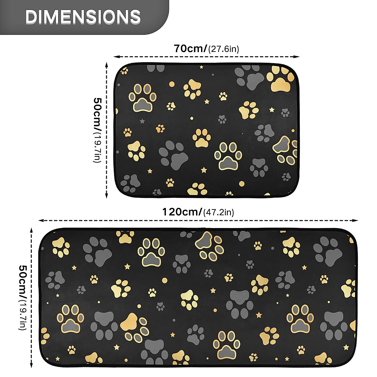 Gold Dog Paw Kitchen Mat Set of 2 Anti-Fatigue Kitchen Rug Set Non Slip Cushioned Heavy Duty Foam Kitchen Runner Rugs and Mats Comfort Standing Mat for Floor Home Decor Doormat