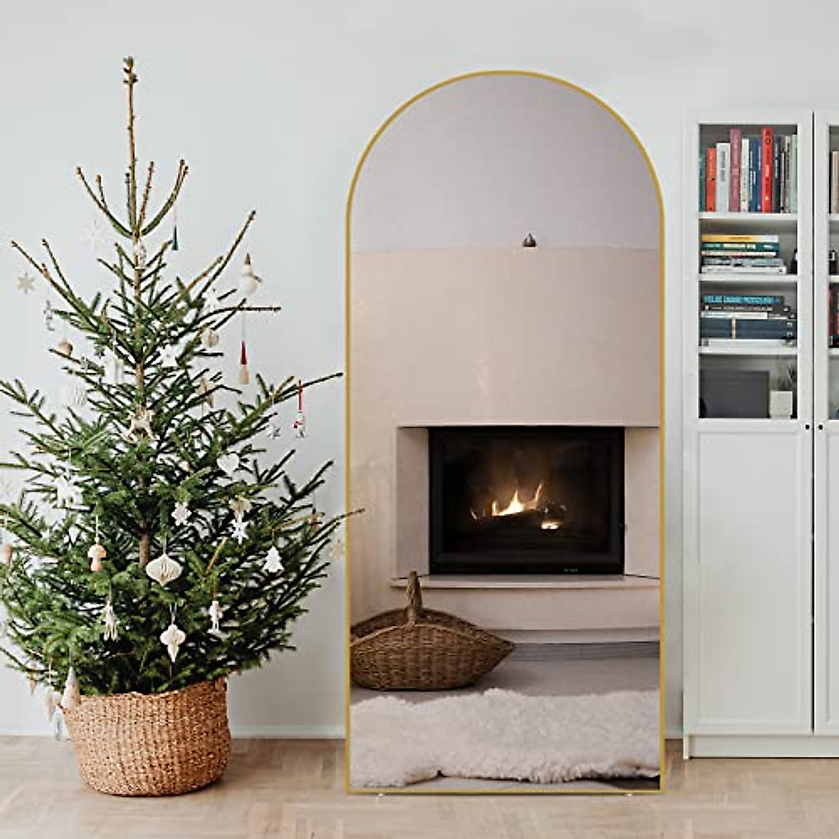 CISTEROMAN 65"x24" Full Length Mirror, Big Arched Mirror, Large Body Mirror, Floor Mirror with Stand, Hanging Wood Frame Dressing Mirror, Wall Mirror for Bedroom, Dressing Room, Living Room