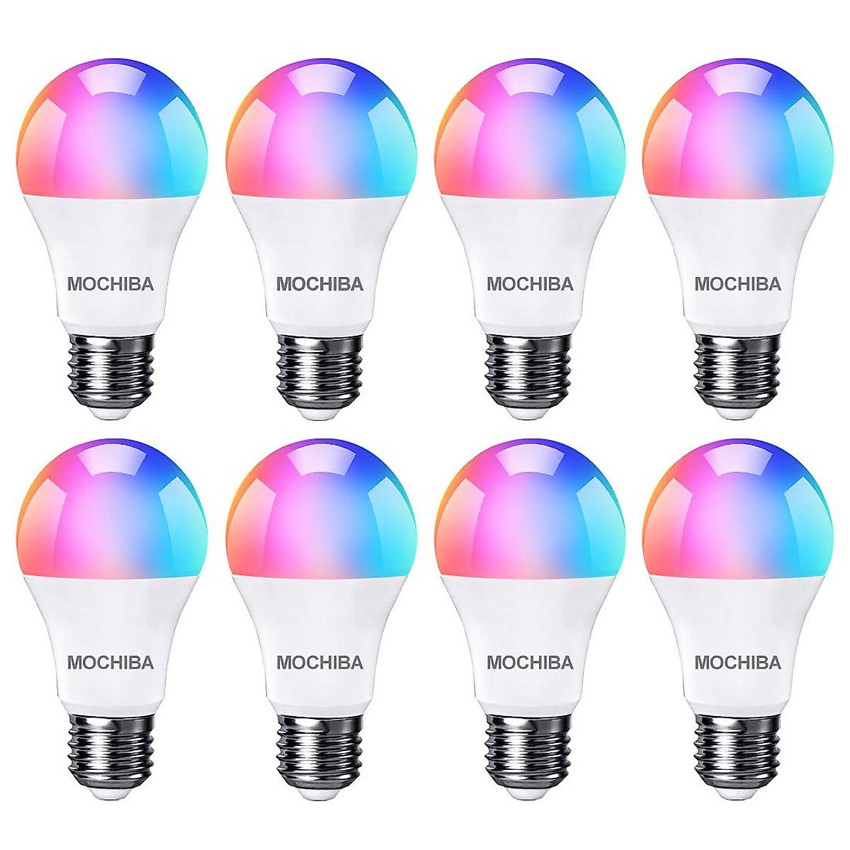Mochiba Smart WiFi LED Light Bulbs, Compatible with Alexa and Google Home Assistant, Music Sync Multi Color Changing Bulb, A19 E26 10W 900LM (80W Equivalent), 8-Pack,White,MKA19