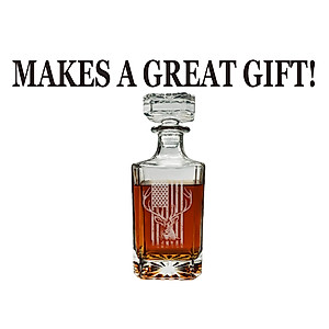 USA Flag Buck Hunting Whiskey Decanter With Glass Stopper Custom Gift For Men Dad Veteran Father's Day Deer Hunter