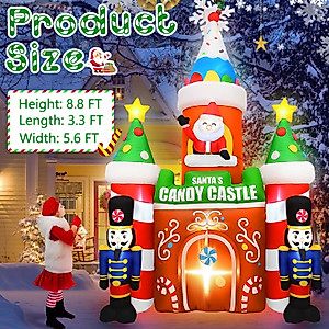 JETEHO 8.8FT Christmas Inflatables Candy Castle with Santa Nutcracker Soldier Inflatable Christmas Yard Decorations Outdoor Christmas Blow up with Build-in LED Lights for Garden Lawn Xmas Decor