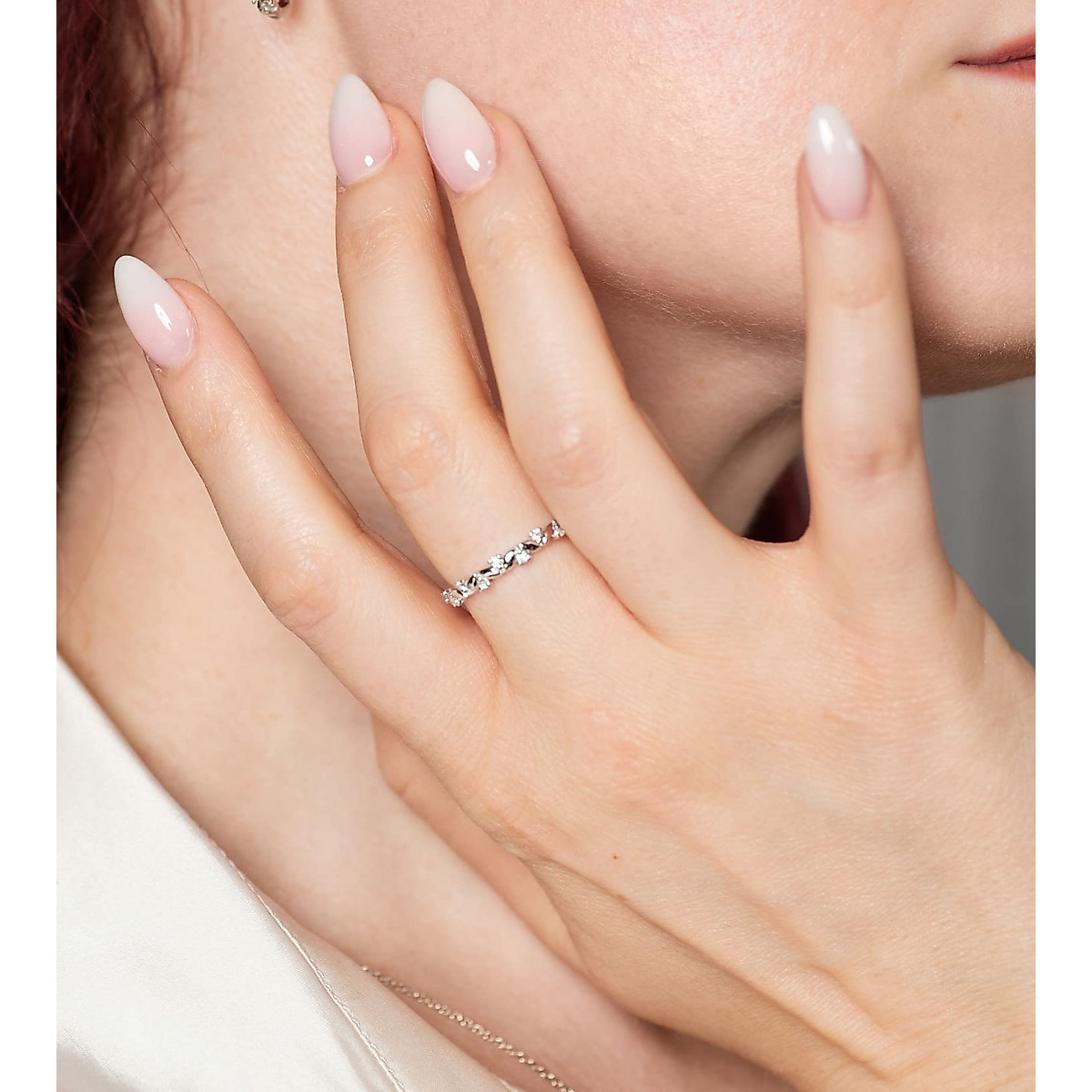 .925 Sterling Silver 1/10 Cttw Round Diamond 3-Prong Chevron Floral Engagement Ring (I-J Color, I2-I3 Clarity) - Size 7