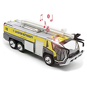 Ailejia Airport Fire Trucks Toy for Boys Fire Engine Toys Fire Engine Pullback Friction Toy Airport Rescue Diecast Vehicle Model (Yellow)