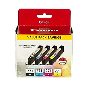 Canon CLI-271 BK/CMY 4 Color Value Pack Compatible to MG6820, MG6821, MG6822, MG5720, MG5721, MG5722, MG7720, TS5020, TS6020, TS8020, TS9020 & CLI-271XL Gray Compatible to TS8020, TS9020 Printers