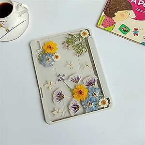 ManZePai Real Flower iPad Case with Pencil Holder for iPad Pro 11 Inch 12.9 Inch/iPad Air 3rd 4th 5th Gen/iPad 7th 8th 9th 10th Gen/Mini 6,Auto Wake/Sleep and Support Apple Pencil 2nd Gen Charging