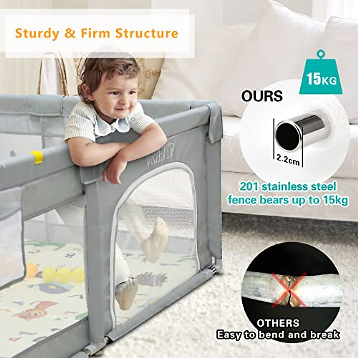 ORIEVIR Baby Playpen,71" X 59"Baby Playpen for Toddler,Baby Playard 300D Cloth,Playpen for Babies with mat,Sturdy Safety Play Yard,Baby Activity Center,Babys Fence Play Area with 30 PCS Ocean Balls