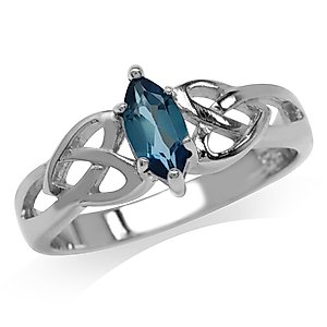 Silvershake Genuine London Blue Topaz 925 Sterling Silver Celtic Knot Heart Ring Size 8