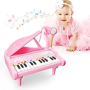 Love&Mini Pink Piano Toys for 1+Years Old Girls First Birthday Gifts Toddler Piano Music Toy Instruments with 24 Keys and Microphone