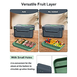 Monteka Electric Lunch Box Food Heater Upgrade 60/80/100W Double Layer Portable Food Warmer, 12V/24V/110V Heated Lunch Box for Adults Car Truck Home with 1.8L Removable Stainless Steel Container