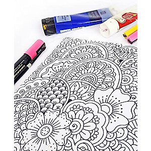 Henna Doodle Coloring Canvas For Adults, Stretched primed canvas to color